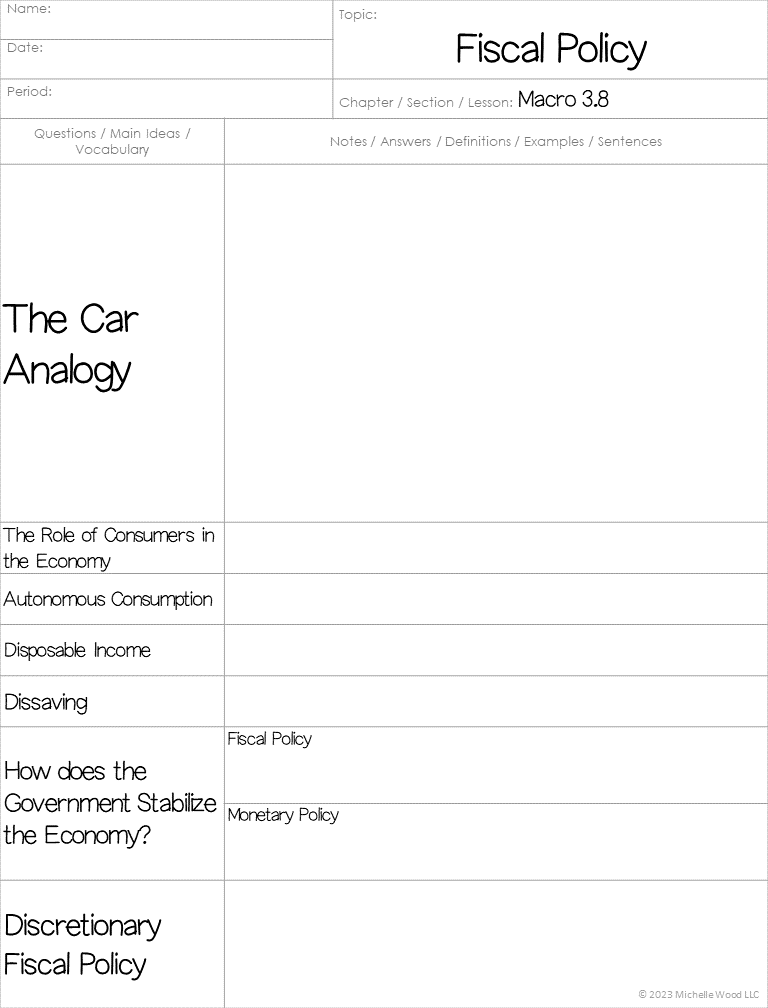 Macro 3.8 Fiscal Policy Cornell Notes - Michelle Wood