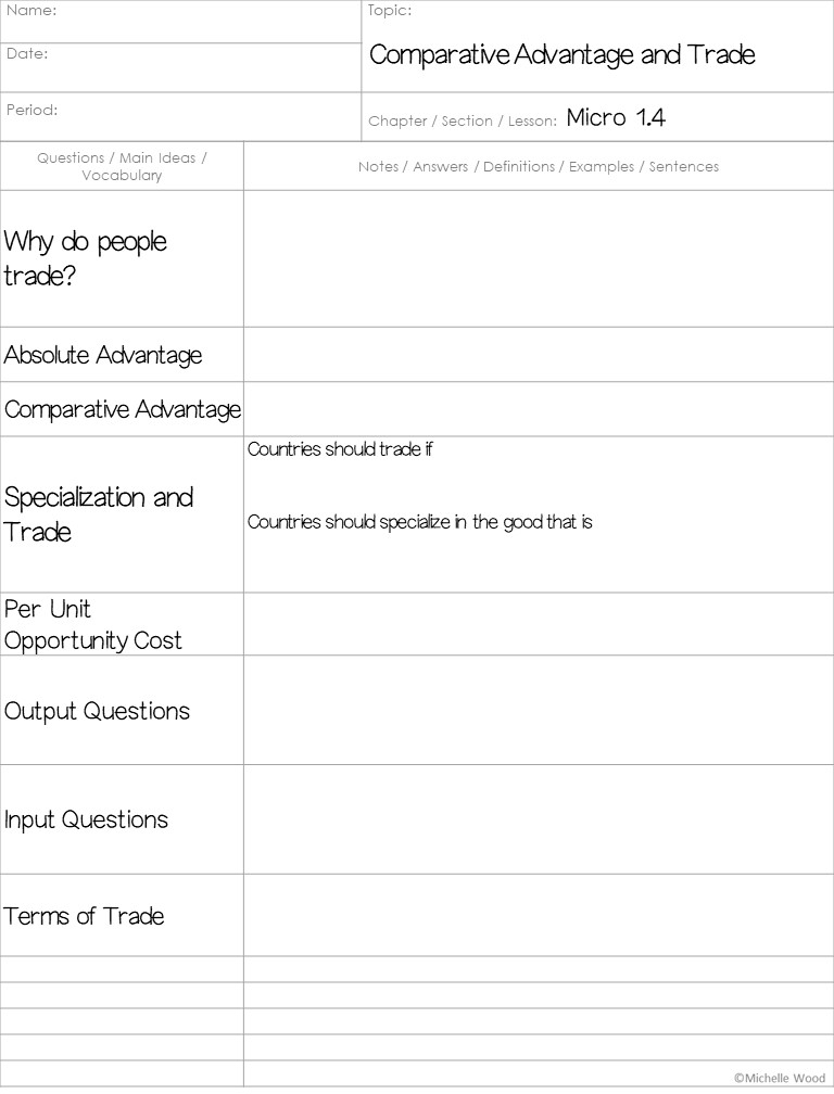 Micro 1.4 Comparative Advantage and Trade Cornell Notes - Michelle Wood