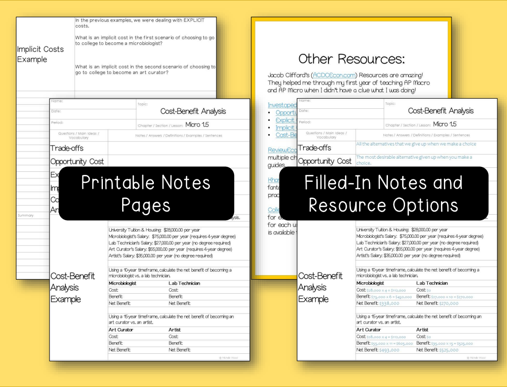 Micro 1.5 Cost-Benefit Analysis Cornell Notes - Michelle Wood