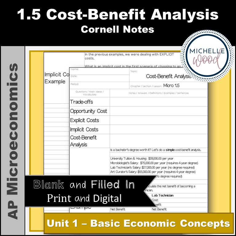 Micro 1.5 Cost-Benefit Analysis Cornell Notes - Michelle Wood