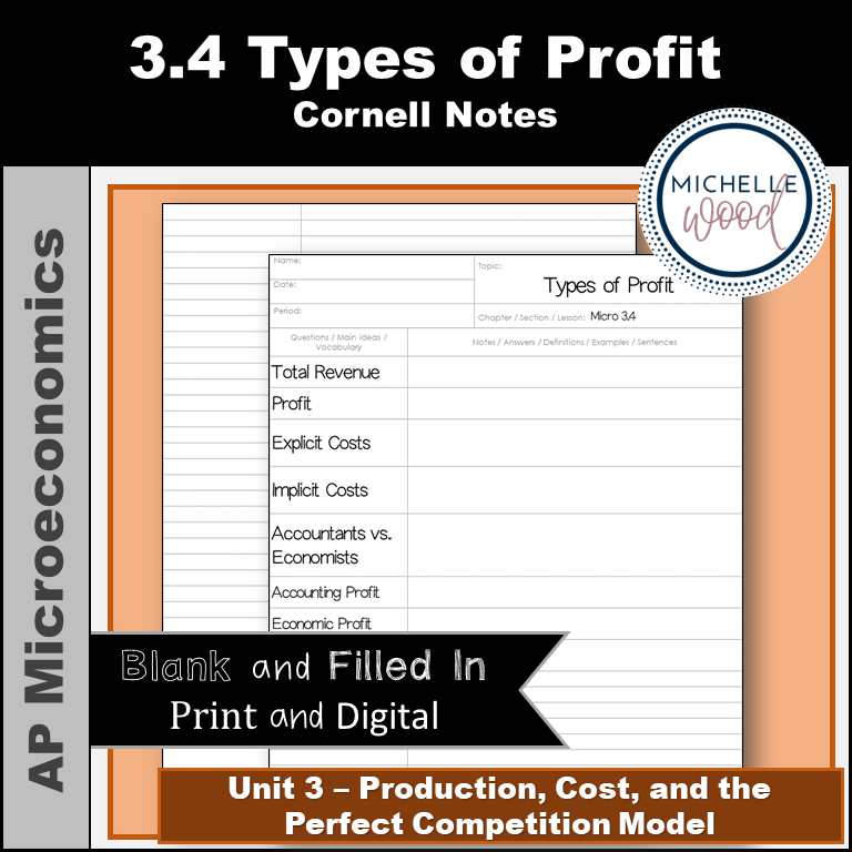 Micro 3.4 Types of Profit Cornell Notes - Michelle Wood