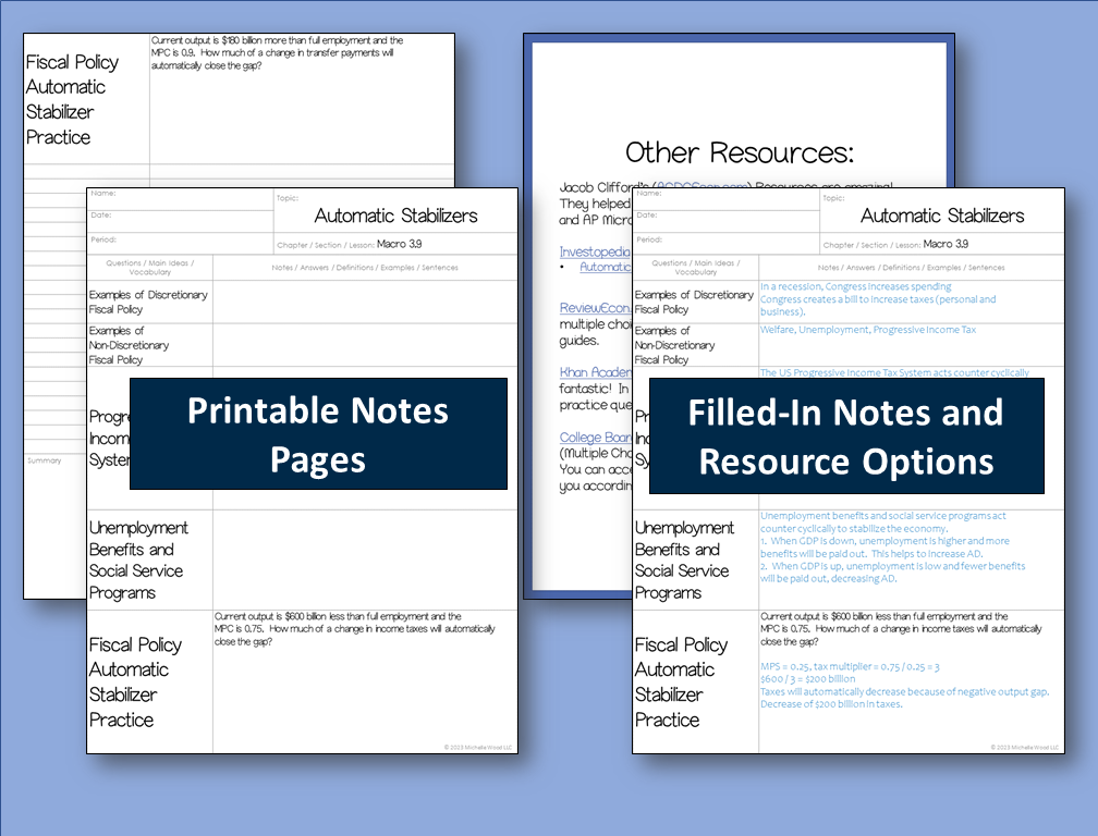 Macro 3.9 Automatic Stabilizers Cornell Notes - Michelle Wood