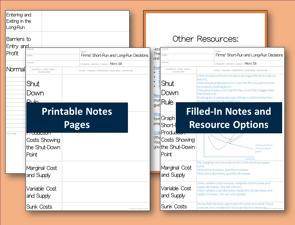 Micro 3.6 Firms' Short-Run and Long-Run Decisions Cornell Notes ...