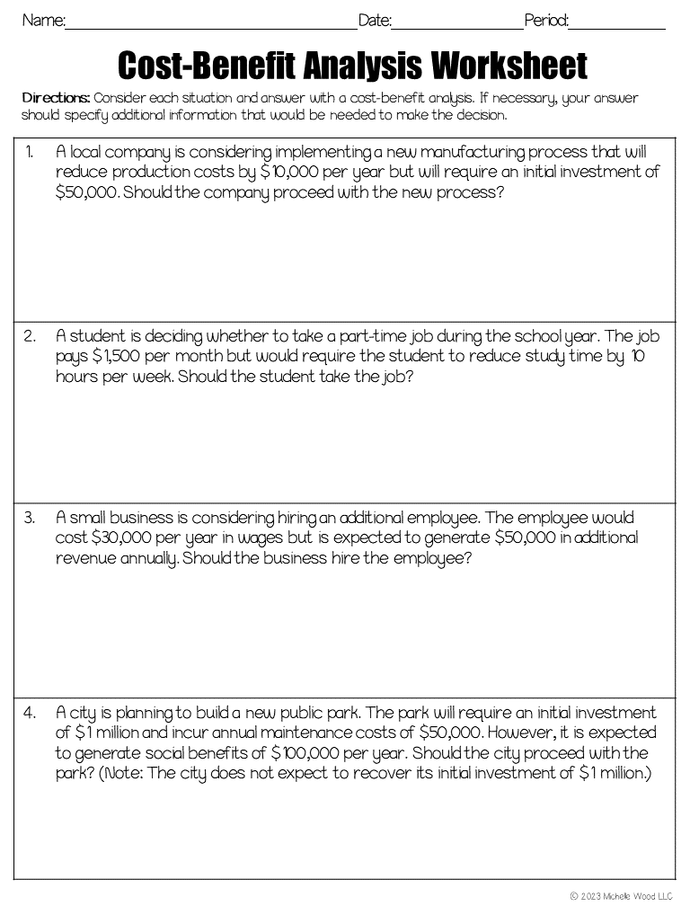 Cost-Benefit Analysis Worksheet - Michelle Wood