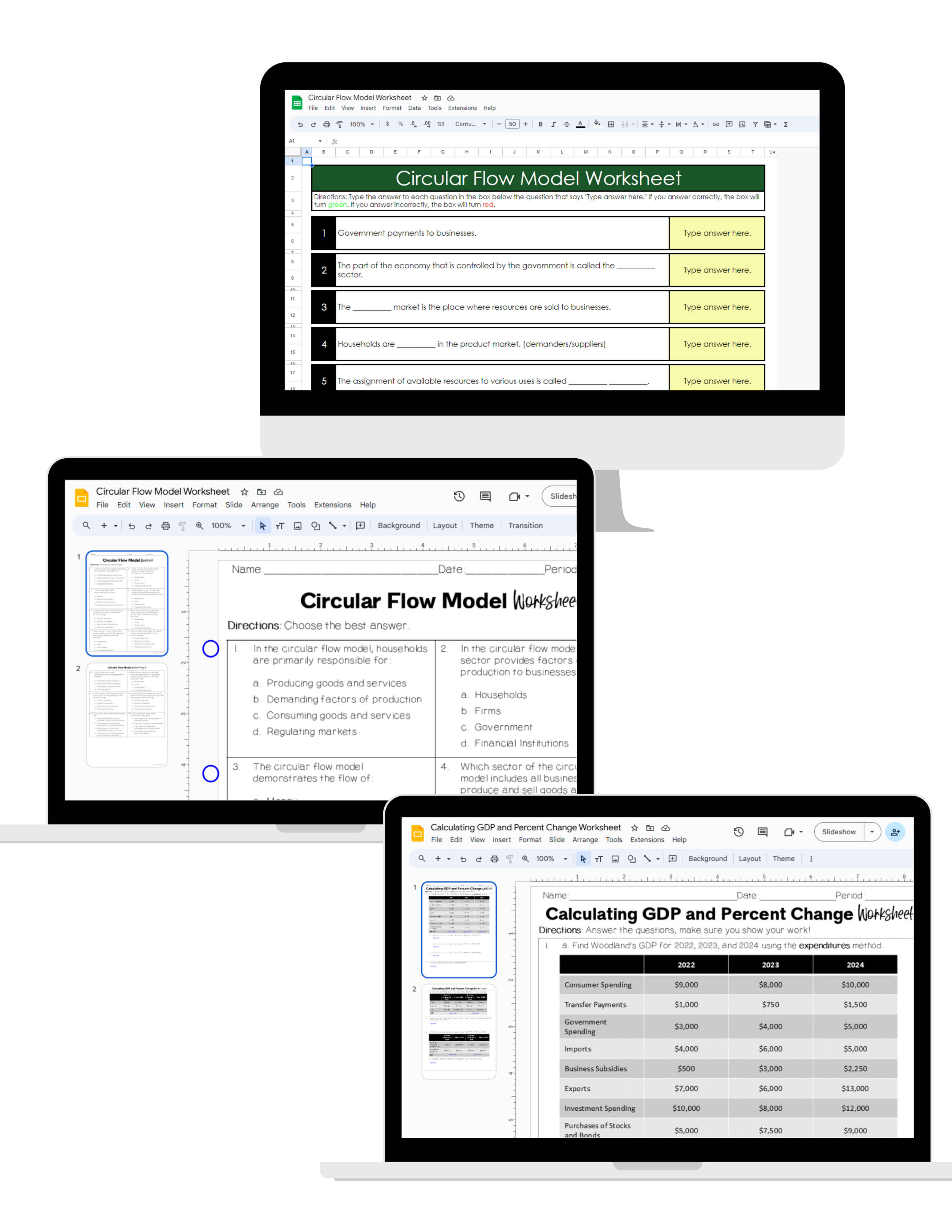 Circular Flow Model and Calculating GDP and Percent Change Worksheets ...