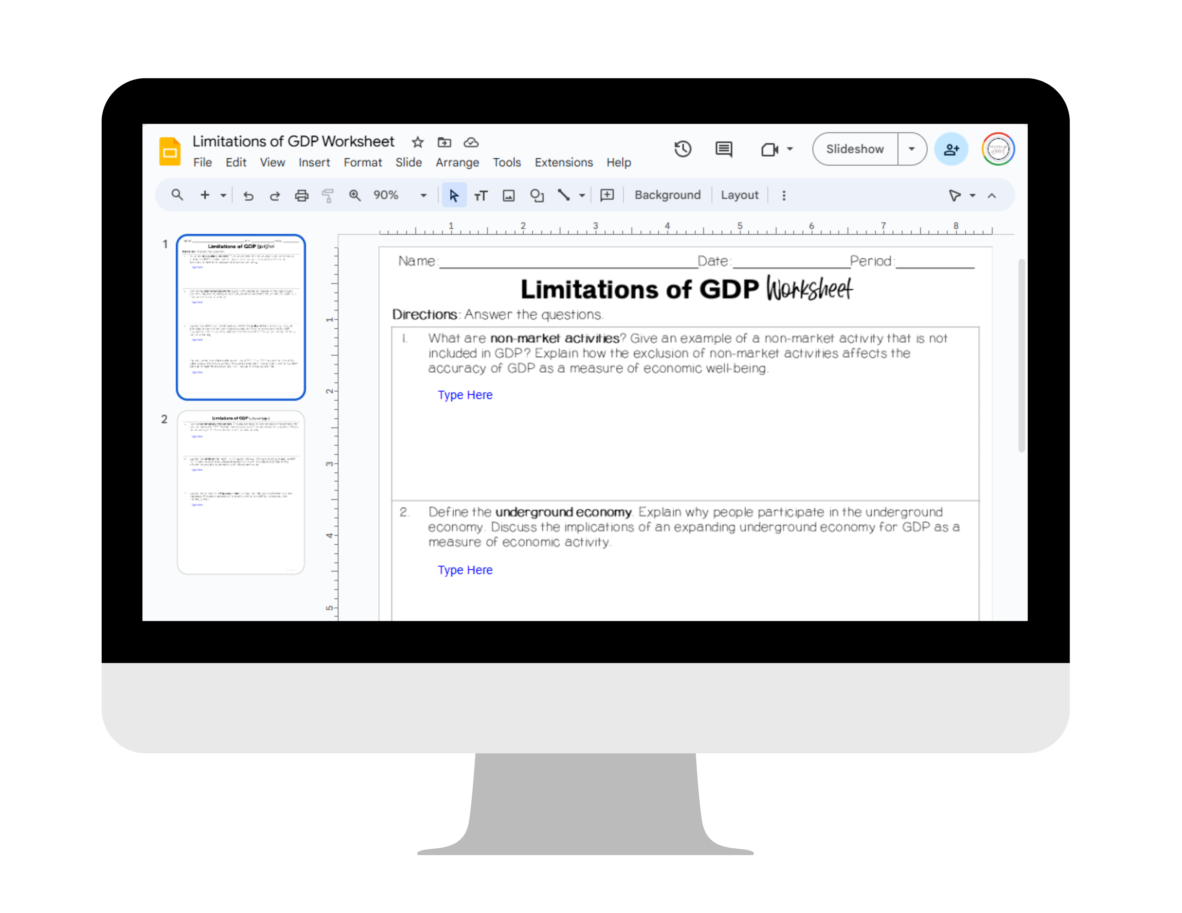 Limitations of GDP Worksheet - Michelle Wood