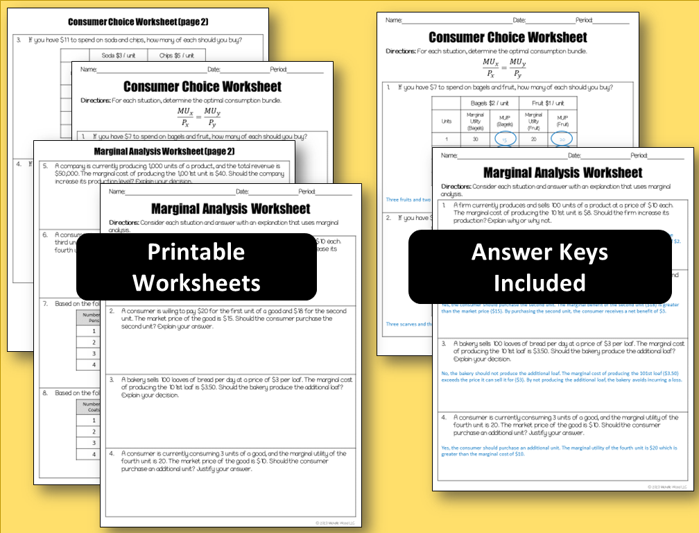 Marginal Analysis and Consumer Choice Worksheets - Michelle Wood