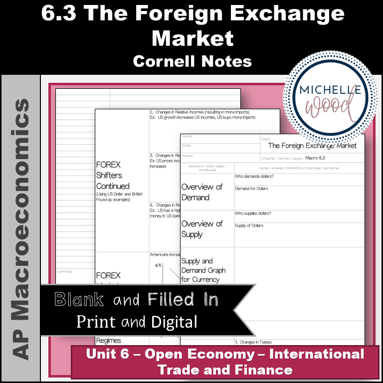 Macro 6.3 The Foreign Exchange Market Notes - Michelle Wood Macro 6.3 The Foreign Exchange Market Notes - Michelle Wood