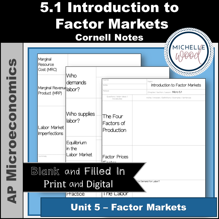 Micro 5.1 Introduction to Factor Markets Notes - Michelle Wood