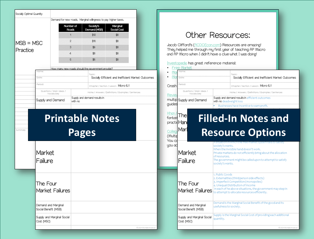 Micro 6.1 Socially Efficient and Inefficient Market Outcomes Notes ...
