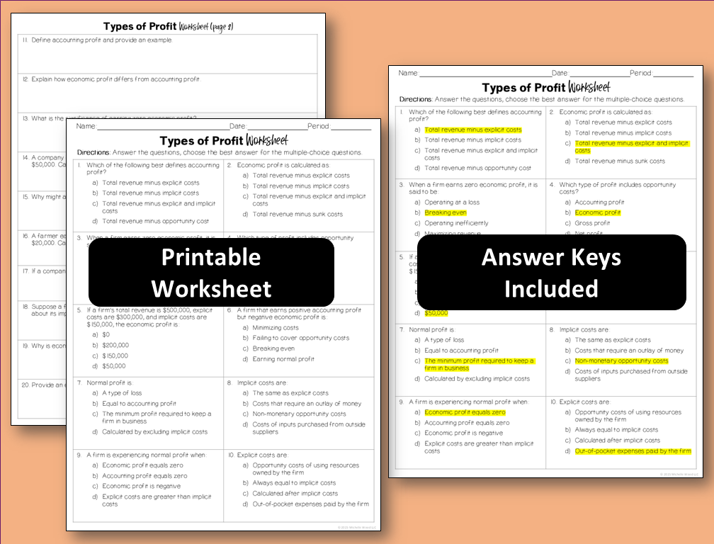 Types of Profit Worksheets - Michelle Wood