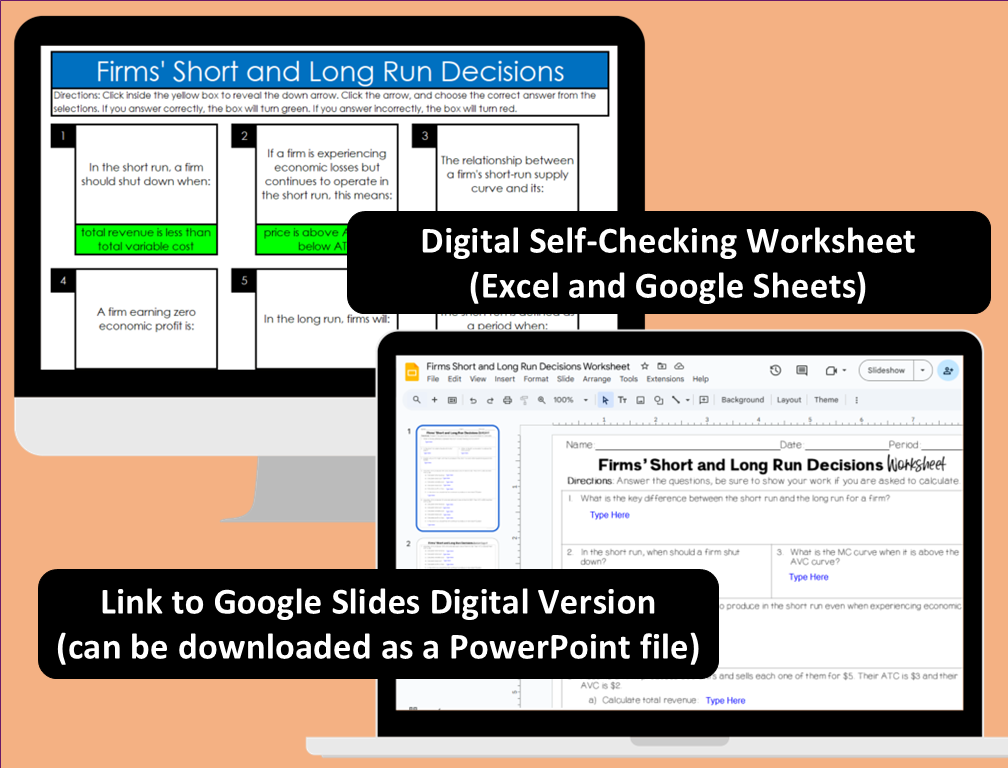 Firms' Short and Long Run Decisions Worksheets - Michelle Wood