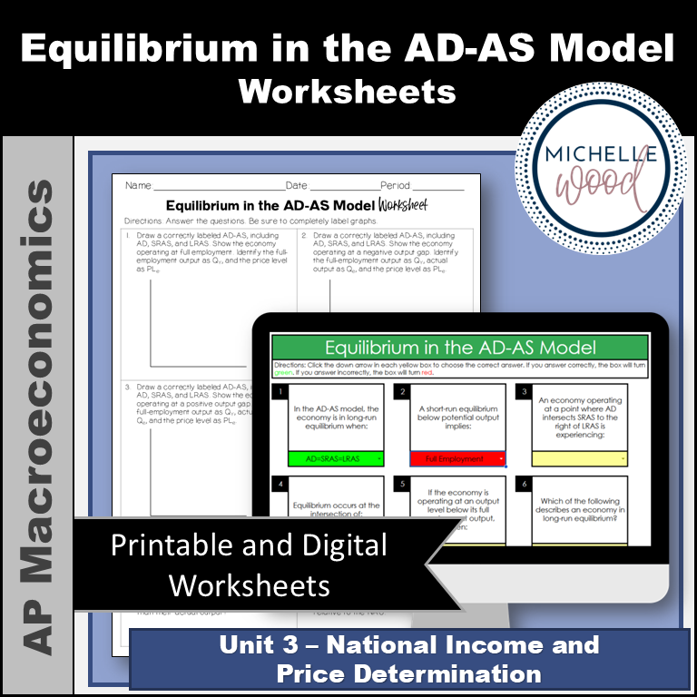 Equilibrium in AD-AS Model Worksheets - Michelle Wood