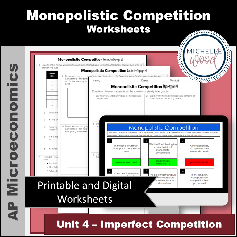 Monopolistic Competition Worksheets - Michelle Wood